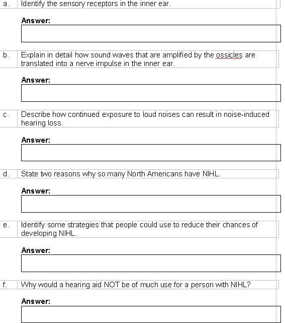 Solved a. Identify the sensory receptors in the inner ear. | Chegg.com