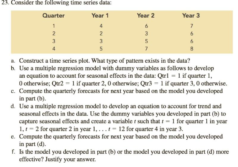 Solved 23. Consider the following time series data: a. | Chegg.com