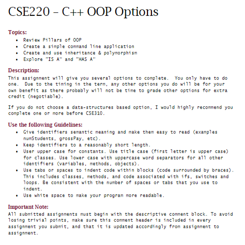 Solved CSE220 - C++ OOP Options Topics: Review Pillars of | Chegg.com
