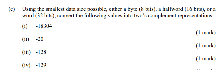 Solved (c) Using the smallest data size possible, either a | Chegg.com