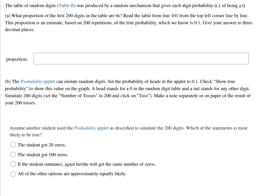 The table of random digits (Table B) was produced by | Chegg.com