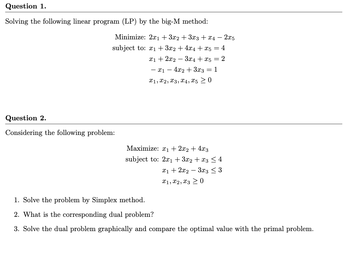 Solved Question 1. Solving the following linear program (LP) | Chegg.com