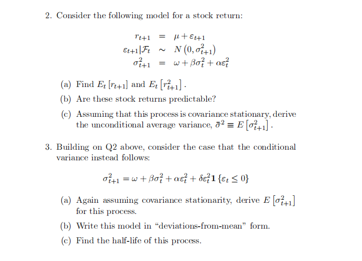Solved 2. Consider the following model for a stock return: | Chegg.com