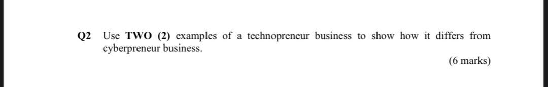 Solved Q2 Use TWO (2) examples of a technopreneur business | Chegg.com