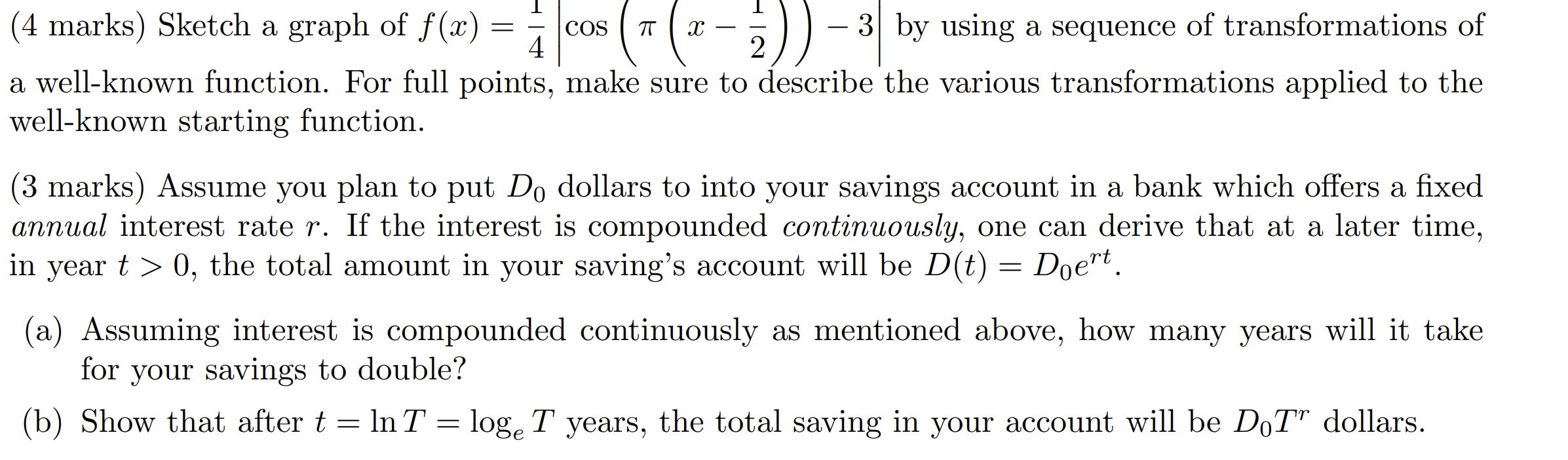 Solved calc(4 ﻿marks) ﻿Sketch a graph of | Chegg.com