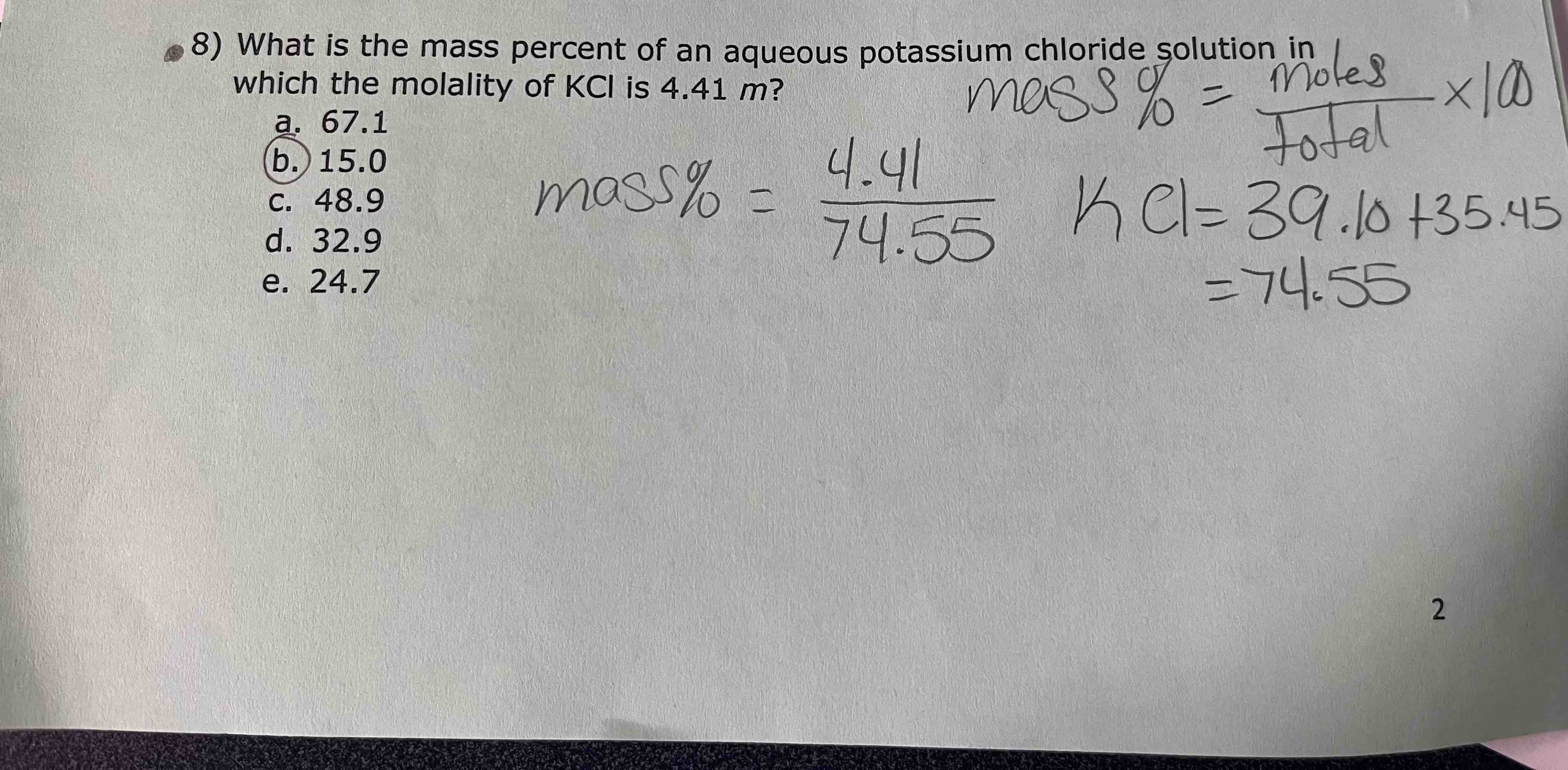 Solved 8) What is the mass percent of an aqueous potassium | Chegg.com