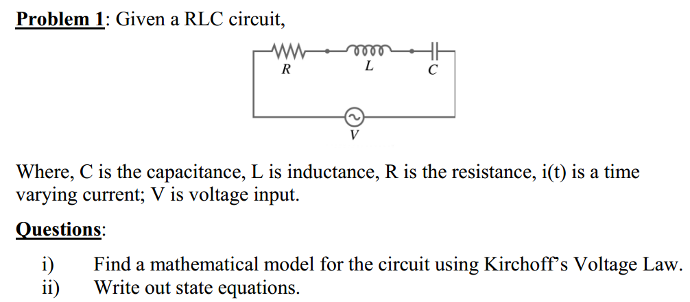 Solved Problem 1: Given a RLC circuit, Where, C is the | Chegg.com