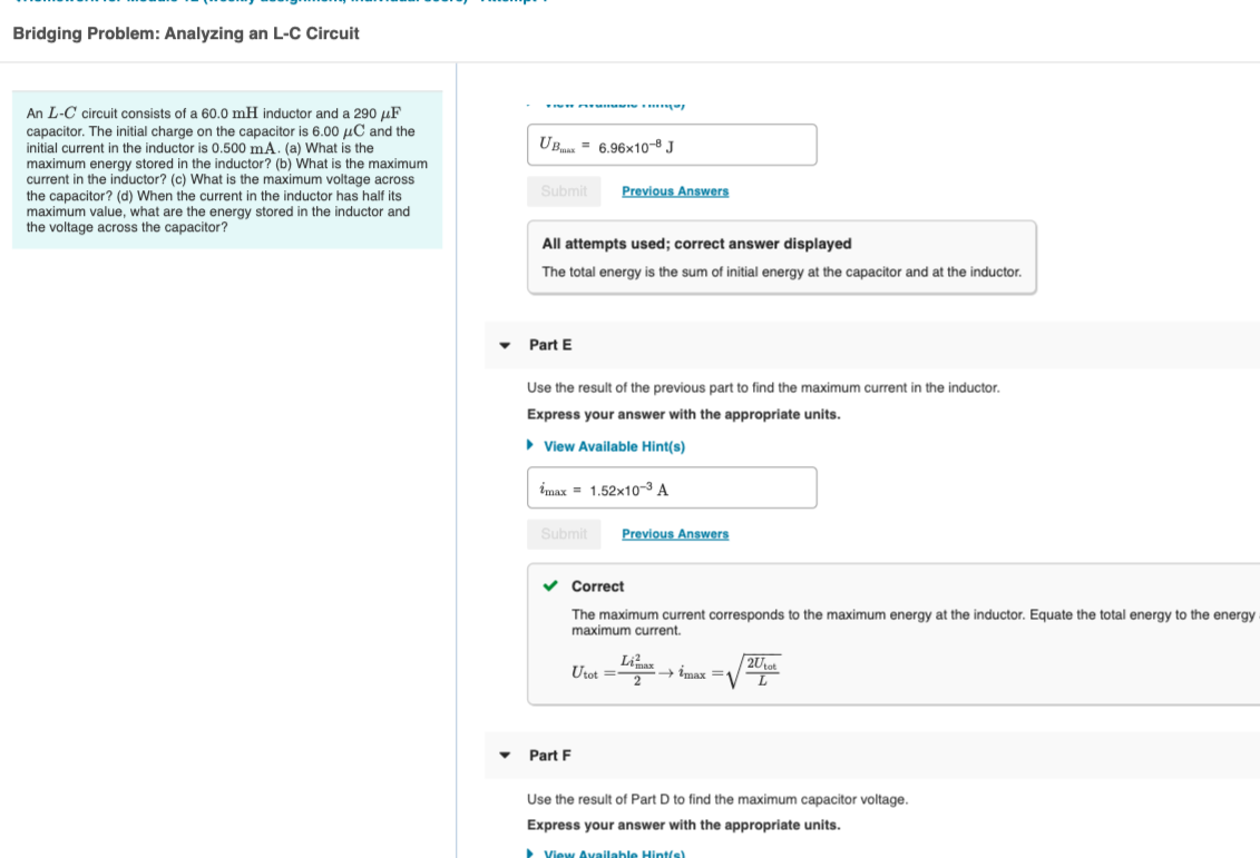 Solved Bridging Problem: Analyzing an L-C Circuit UB= | Chegg.com