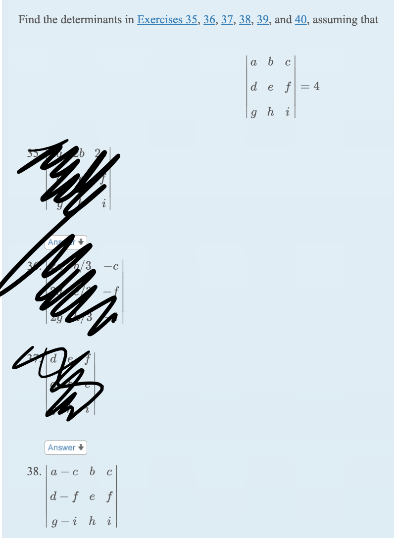 Solved Find the determinants in Exercises 35,36,37,38,39, | Chegg.com