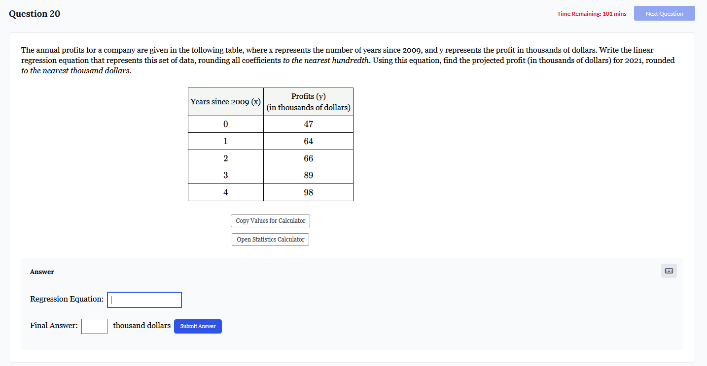 Solved The annual profits for a company are given in the | Chegg.com