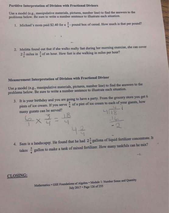 Solved Partitive Interpretation of Division with Fractional | Chegg.com