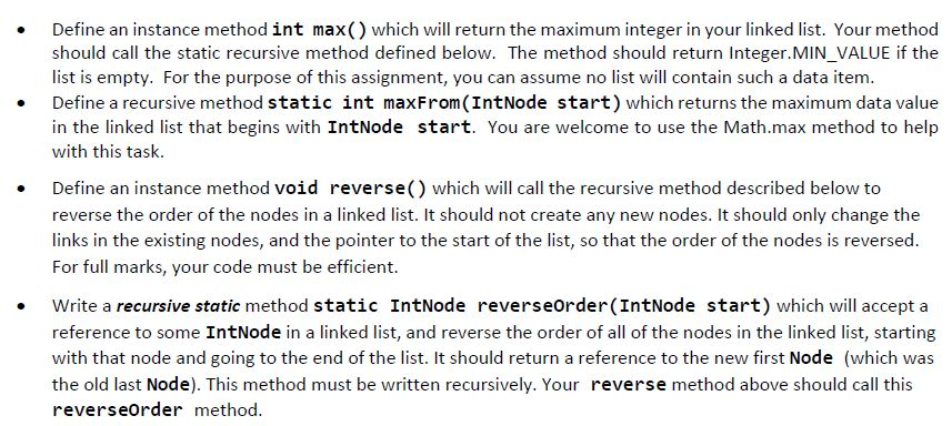 Solved linked list and recursion. I wrote 2 classes IntNode | Chegg.com
