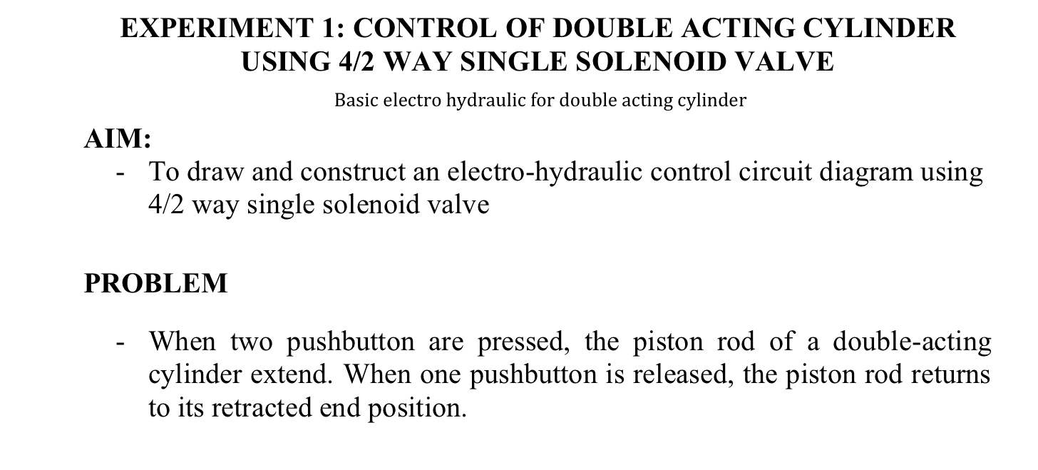 EXPERIMENT 1: CONTROL OF DOUBLE ACTING CYLINDER USING | Chegg.com
