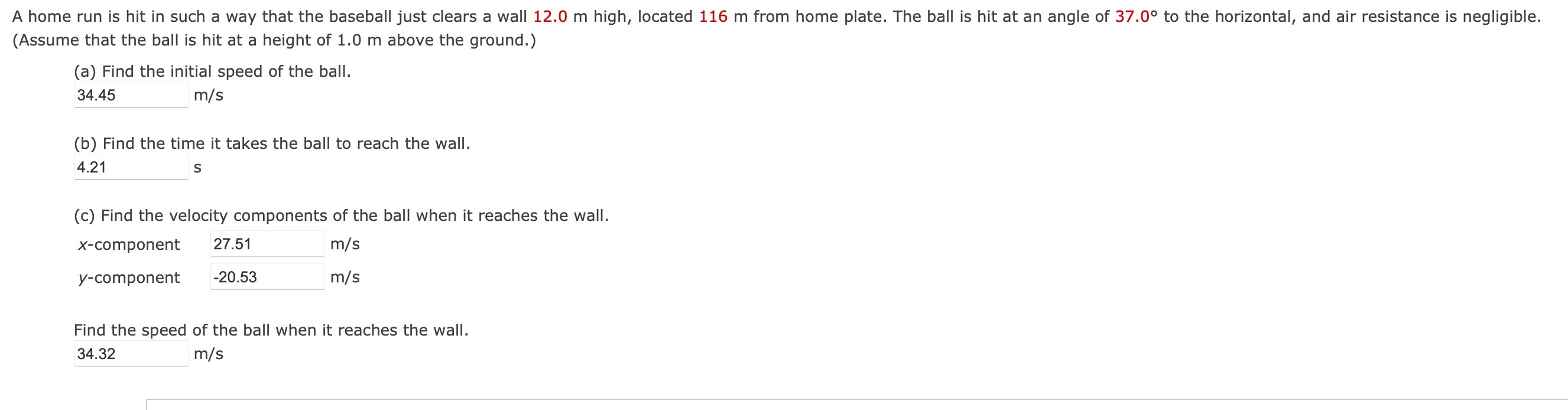 Solved (Assume that the ball is hit at a height of 1.0 m | Chegg.com