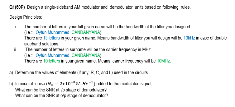 Q1(50P) Design a single-sideband AM modulator and | Chegg.com