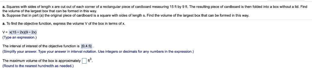 Solved a. Squares with sides of length x are cut out of each | Chegg.com