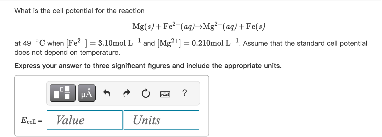 Solved What is the cell potential for the reaction | Chegg.com