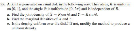 Solved 55. A point is generated on a unit disk in the | Chegg.com
