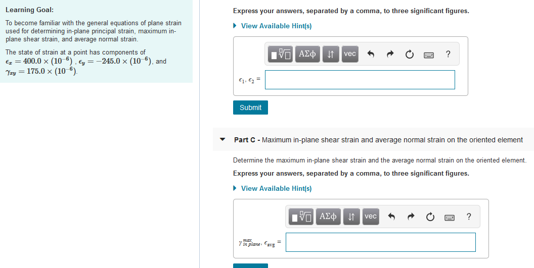 Solved Part A - Equivalent in-plane strains on the oriented | Chegg.com