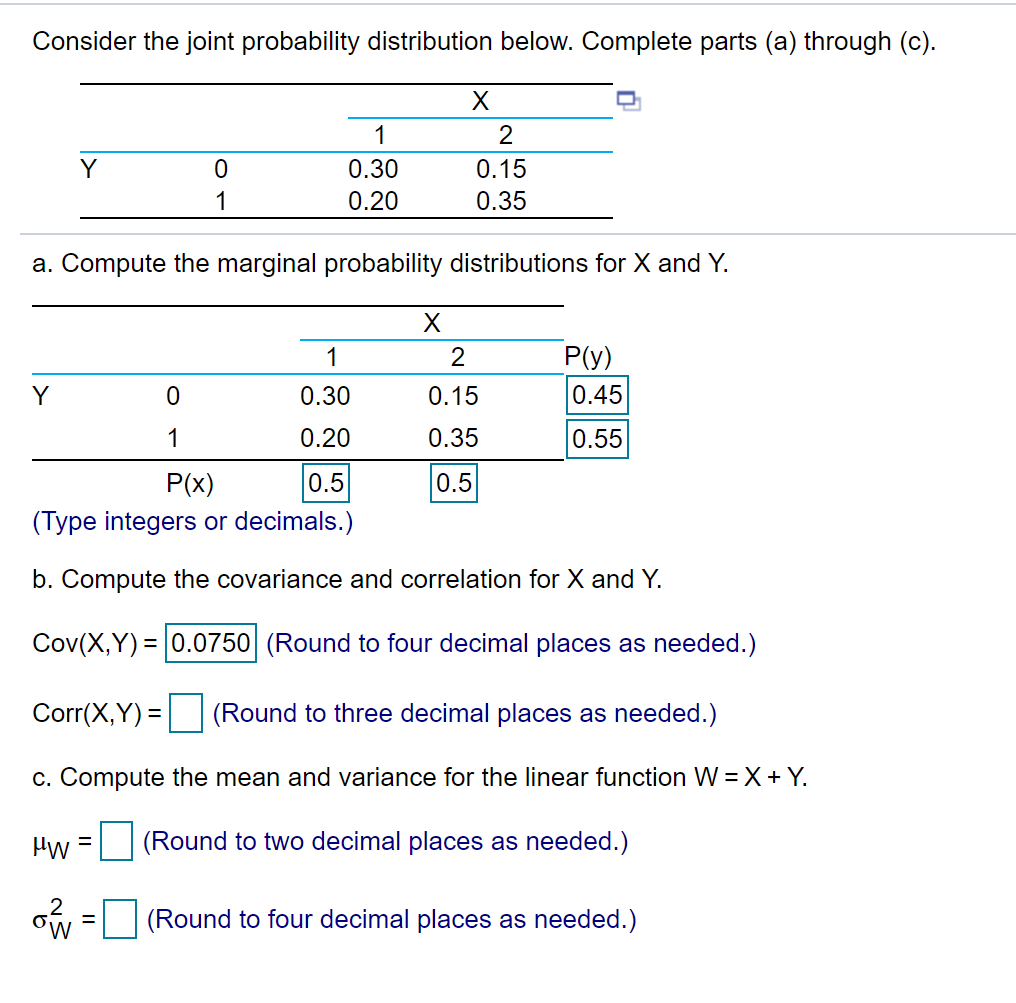 Solved Consider the joint probability distribution below. | Chegg.com