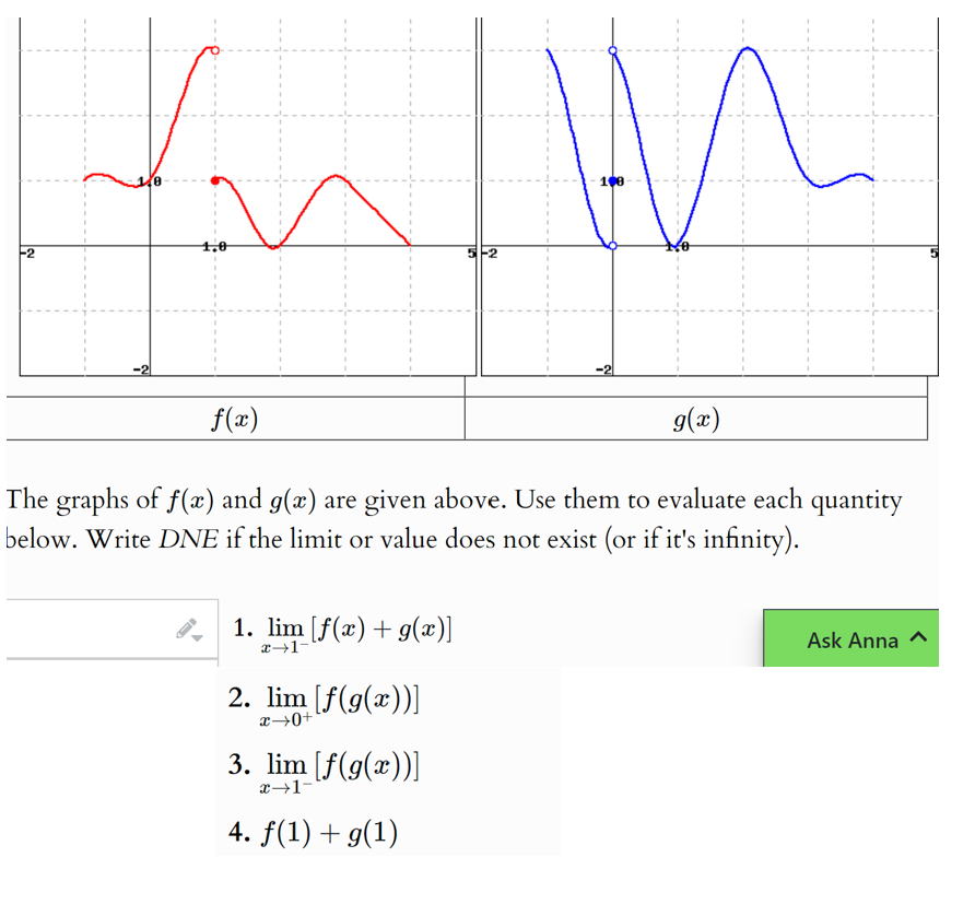 Solved The graphs of f(x) ﻿and g(x) ﻿are given above. Use | Chegg.com
