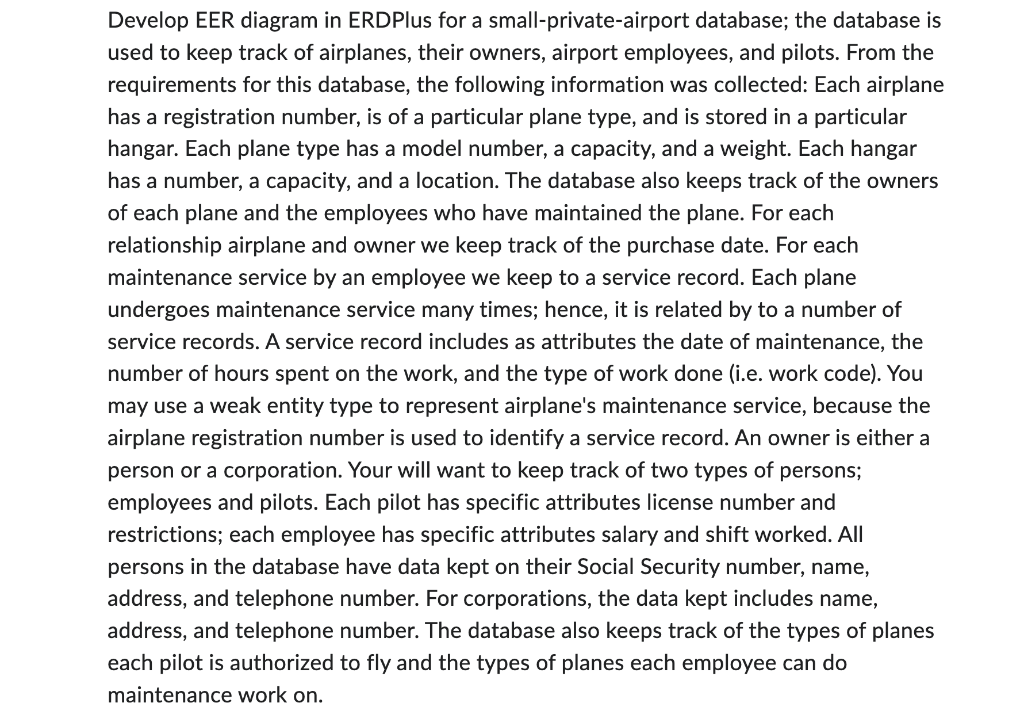Solved Develop EER diagram in ERDPlus for a | Chegg.com