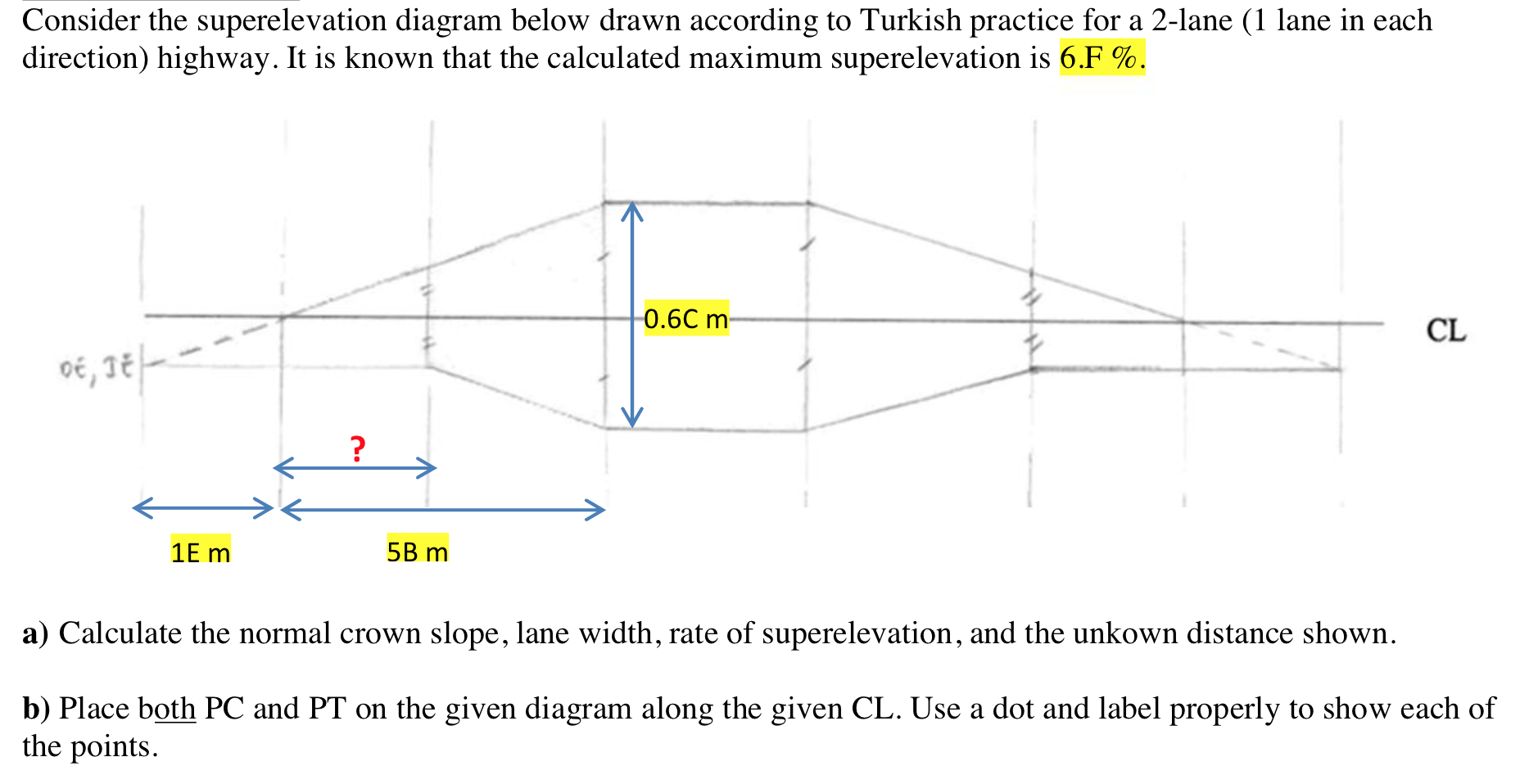 maximum superelevation is 6.9% 0.6C m = 0.60m 1E m = | Chegg.com