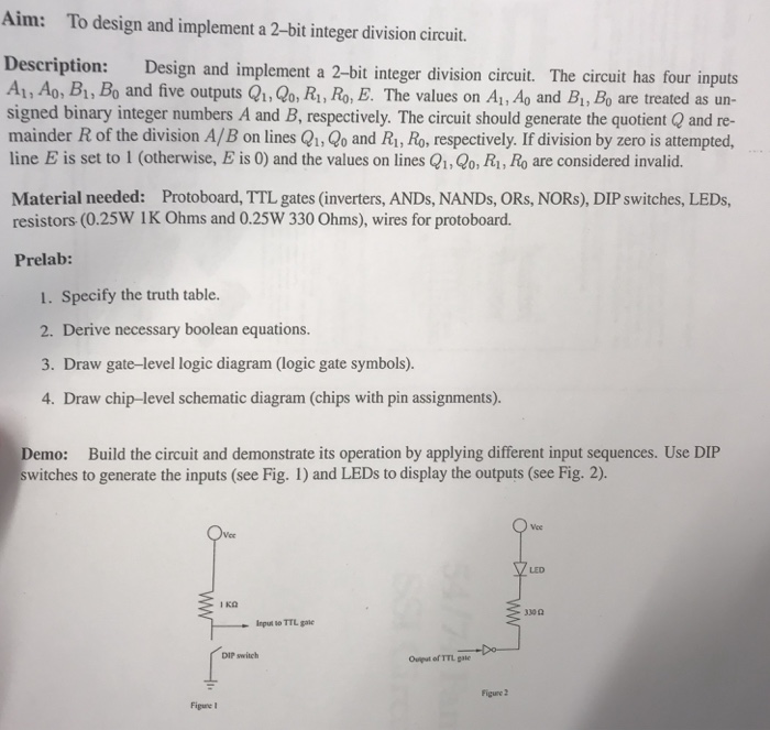 Solved Aim: To design and implement a 2-bit integer division | Chegg.com