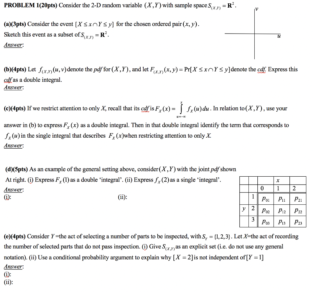 Solved PROBLEM 1(20pts) Consider the 2-D random variable | Chegg.com