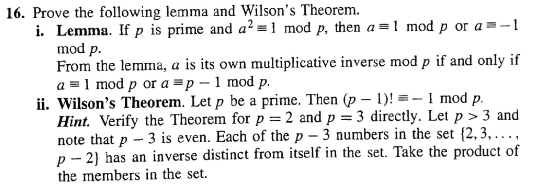 Solved 16. Prove the following lemma and Wilson's Theorem. | Chegg.com