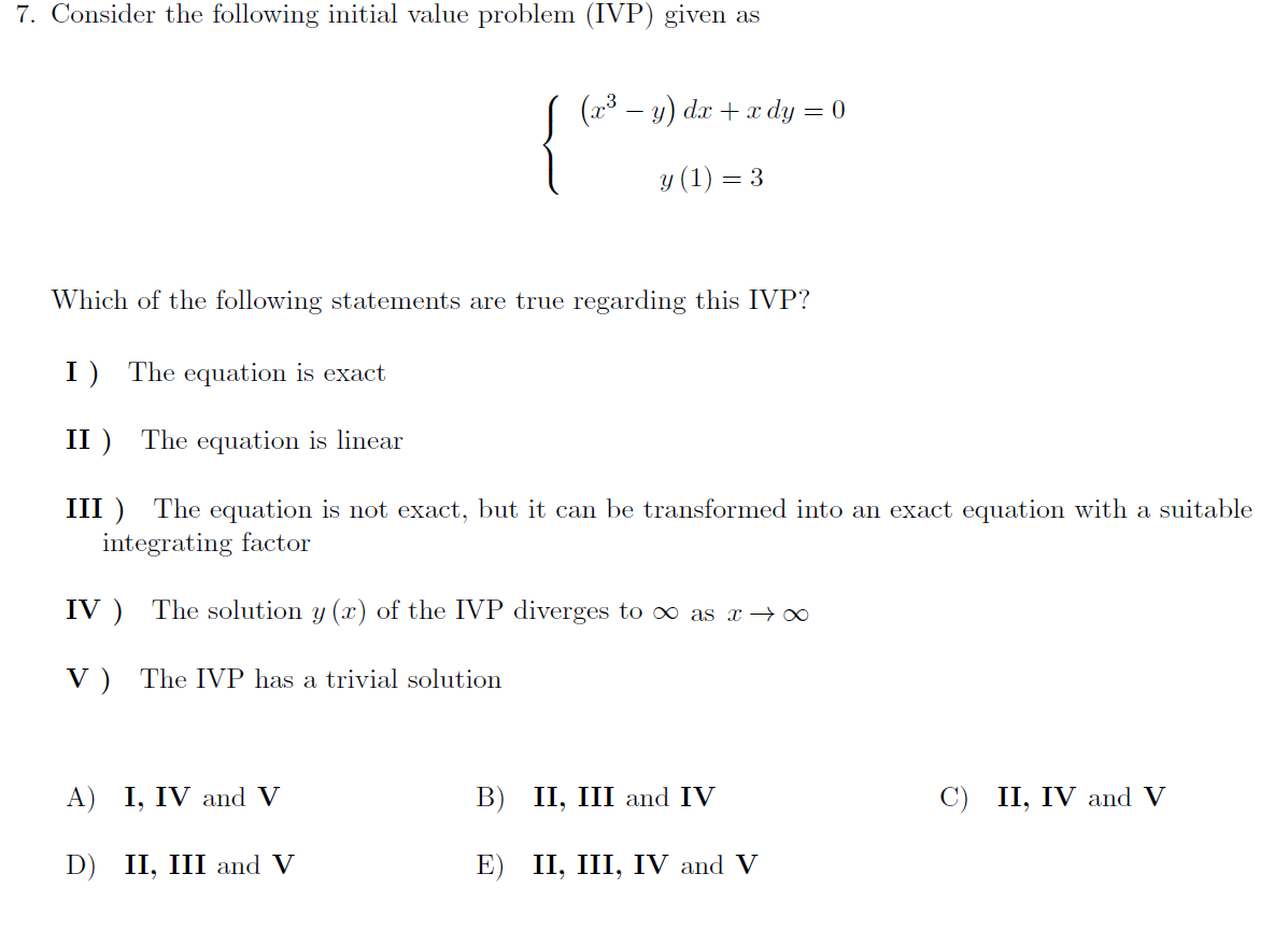 Solved 7. Consider the following initial value problem (IVP) | Chegg.com
