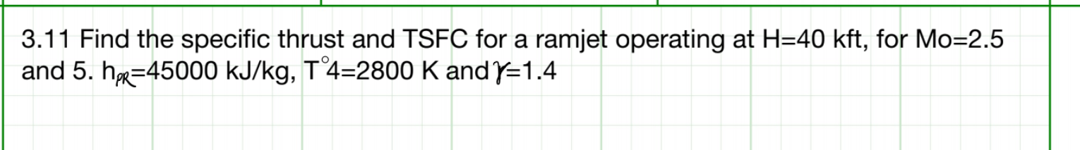 Solved 3.11 Find the specific thrust and TSFC for a ramjet | Chegg.com