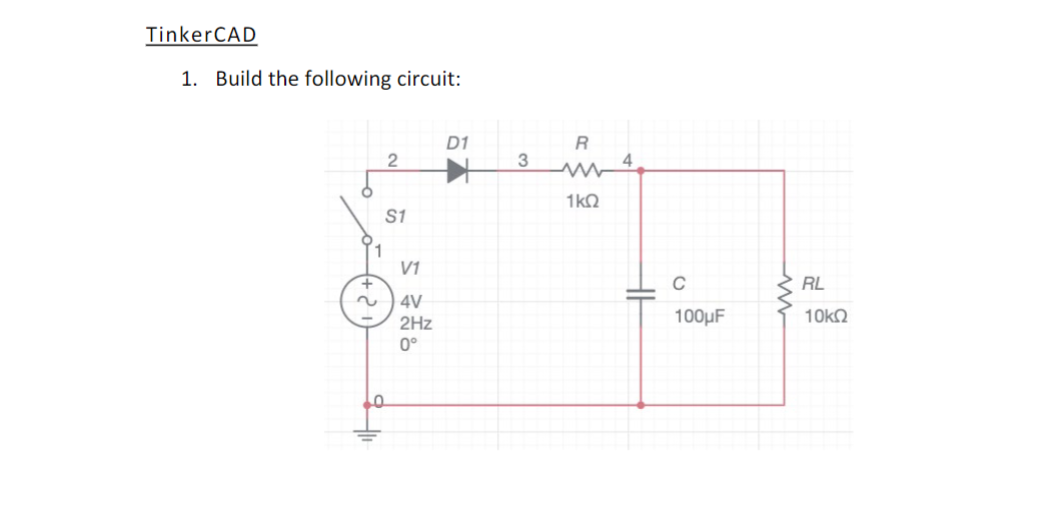 Solved TinkerCAD 1. Build the following circuit: D1 R 2 3 4 | Chegg.com