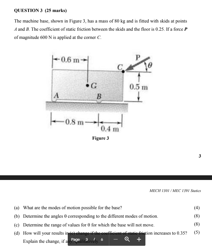 Solved QUESTION 3 (25 marks) The machine base, shown in | Chegg.com