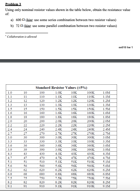 Solved Problem 3 Using only nominal resistor values shown in | Chegg.com