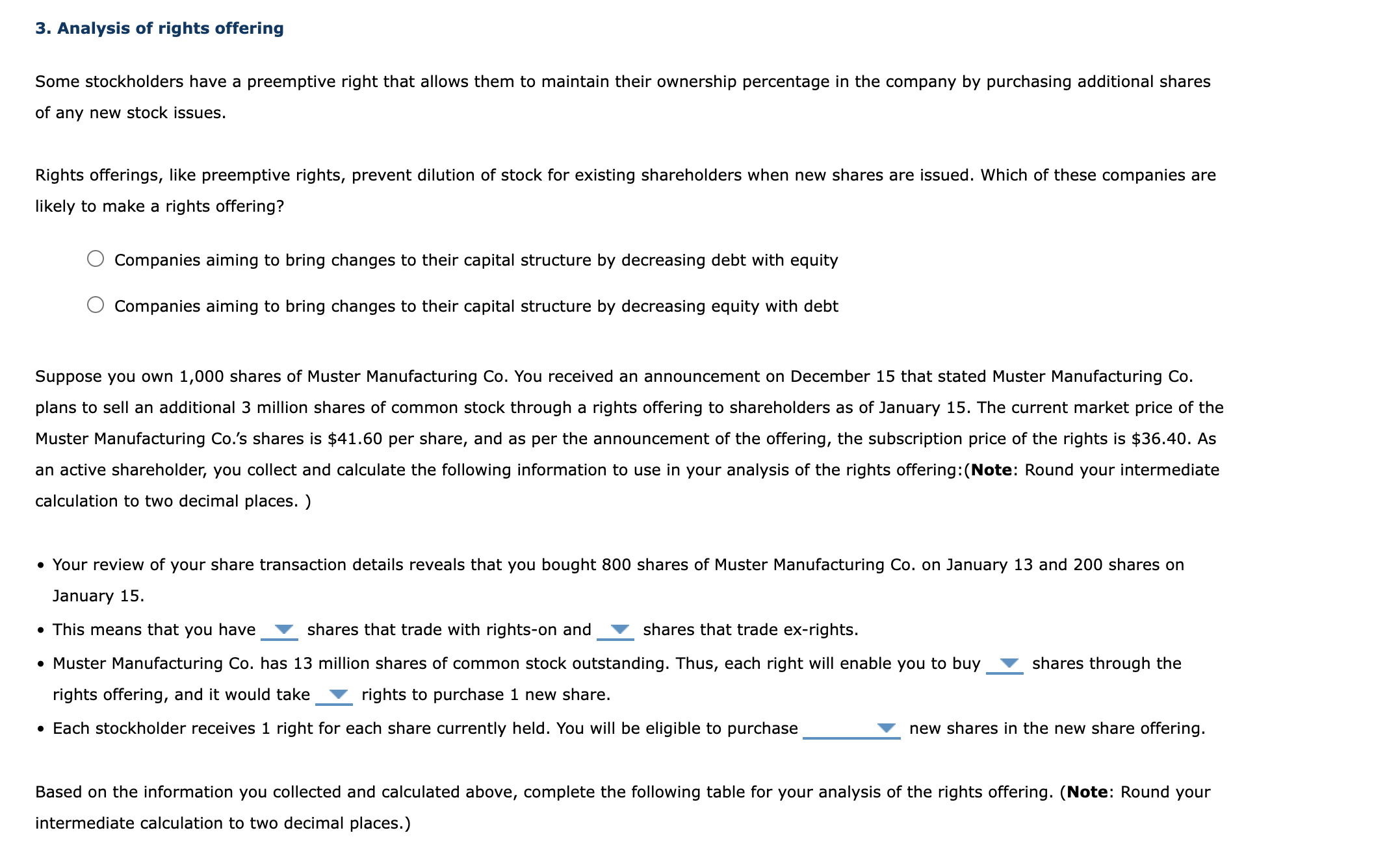 Solved 3. Analysis of rights offering Some stockholders have | Chegg.com