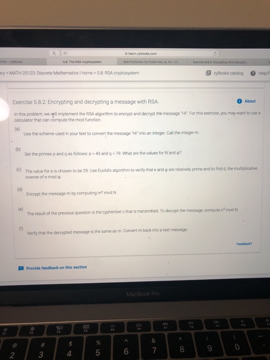 Solved ry > MATH 20123 Discrete Mathematics I home>5.8 RSA | Chegg.com