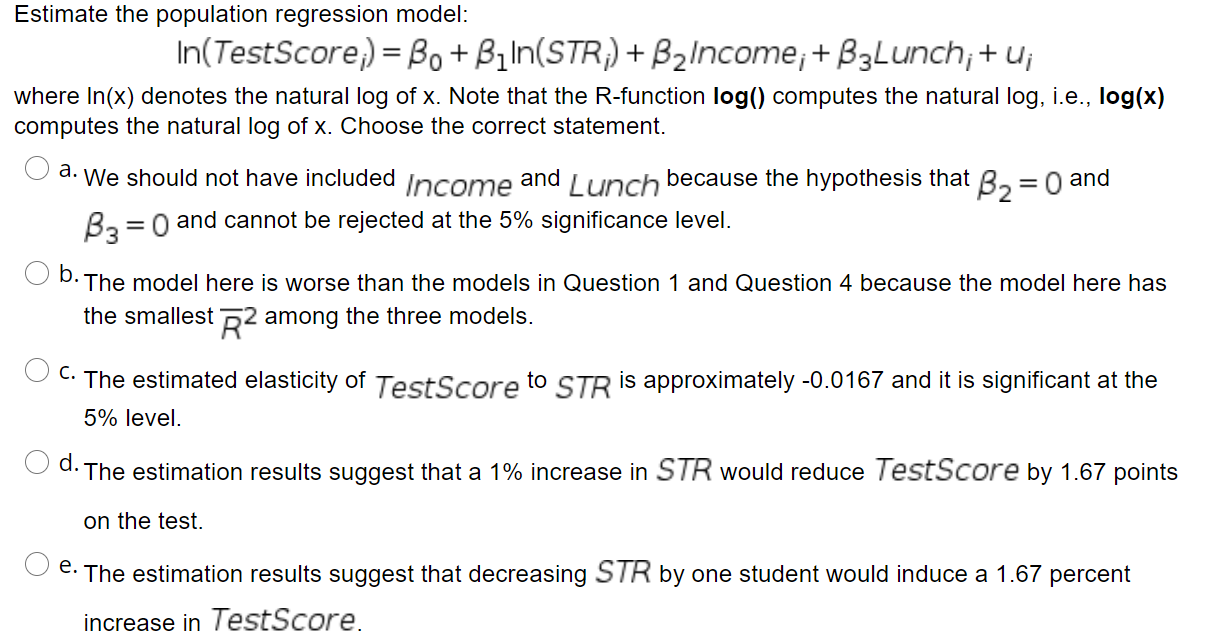 Solved Estimate the population regression model: | Chegg.com