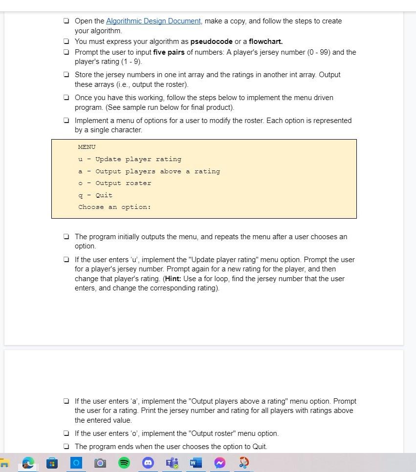 Solved Open the Algorithmic Design Document, make a copy, | Chegg.com