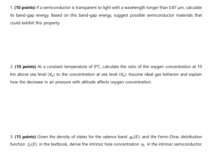 Solved 해법 보기 1. ( 10 ﻿points) ﻿If a semiconductor is | Chegg.com