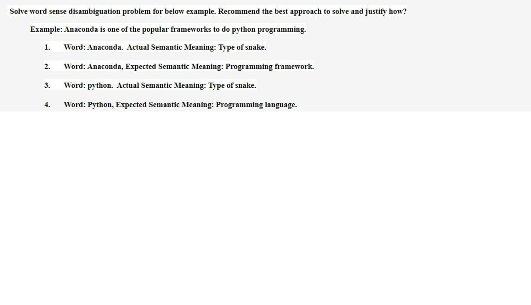 Solved Solve word sense disambiguation problem for below | Chegg.com