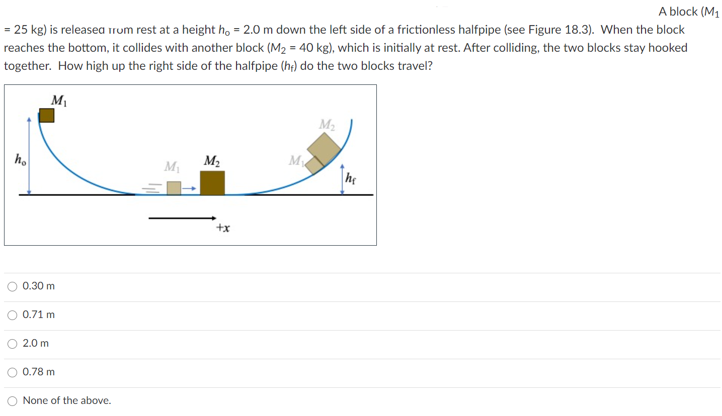Solved A block (M1 = 25 kg) is released from rest at a | Chegg.com