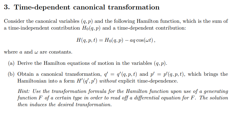 Solved 3. Time-dependent canonical transformation Consider | Chegg.com