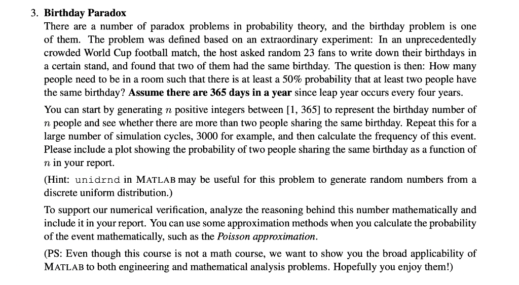 Solved 3. Birthday Paradox There are a number of paradox | Chegg.com
