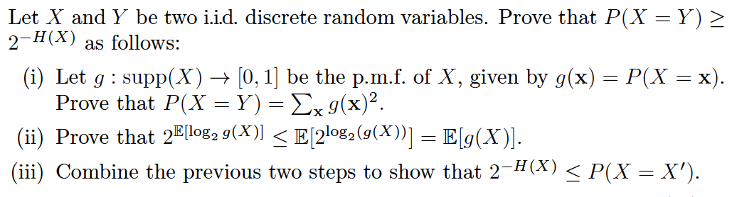 Solved = Let X and Y be two i.i.d. discrete random | Chegg.com