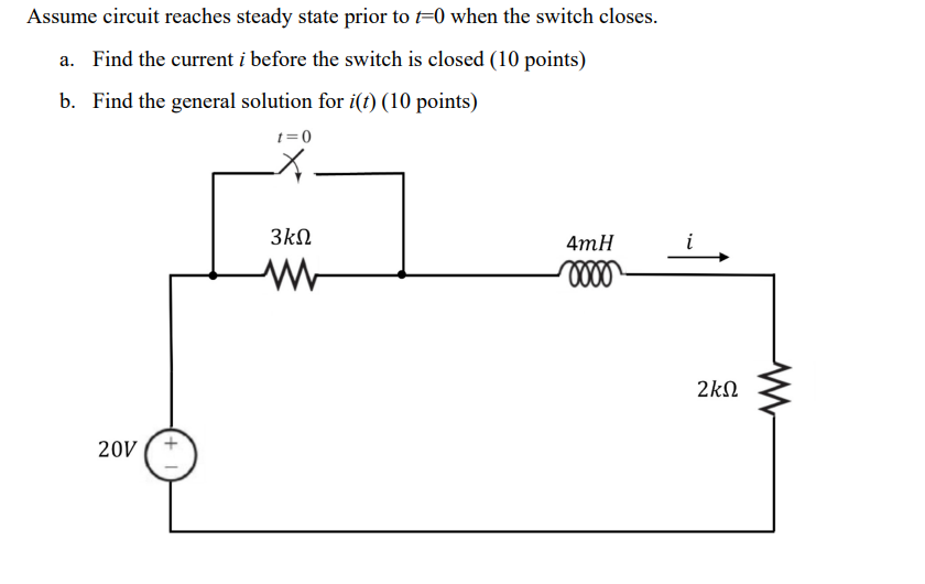 Solved Assume circuit reaches steady state prior to t=0 when | Chegg.com
