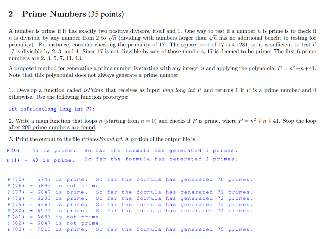 Solved 2 Prime Numbers (35 points) A number is prime if it | Chegg.com