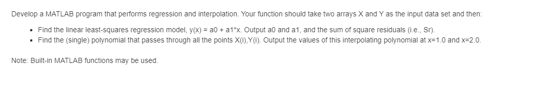 Solved Develop a MATLAB program that performs regression and | Chegg.com