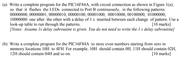 Solved A Write A Complete Program For The Pic16f84a With 