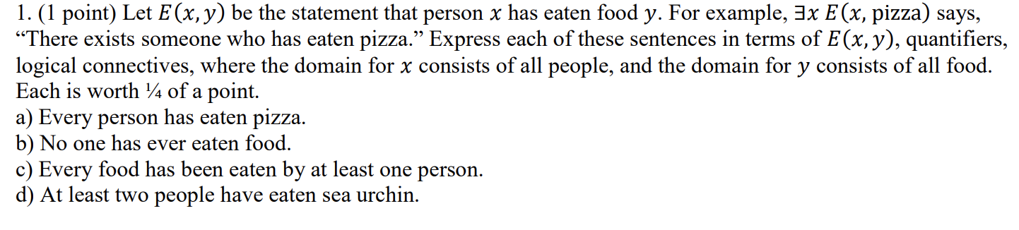 Solved 3. (1 point) Express each of these statements using | Chegg.com